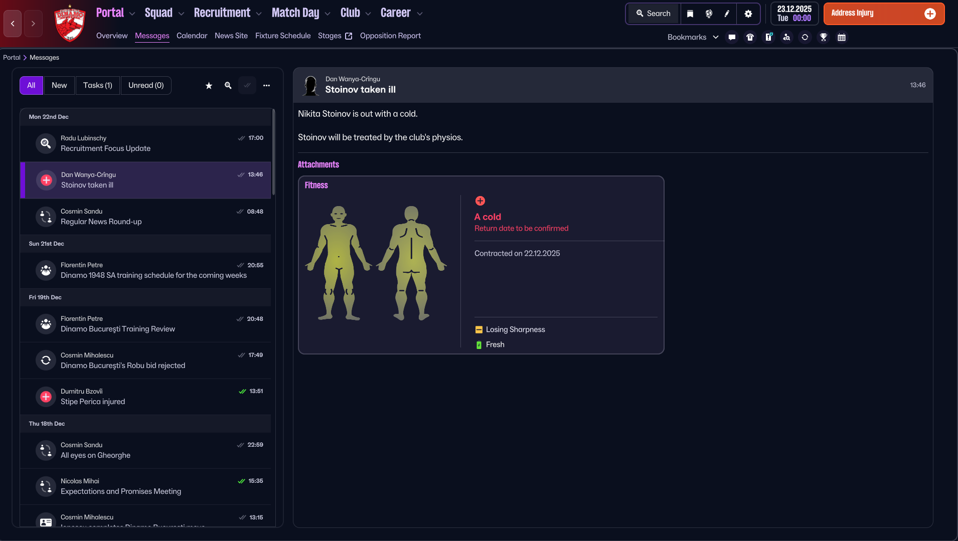 Stack with the injury message - Portal (Messages) UI Issues - Sports ...