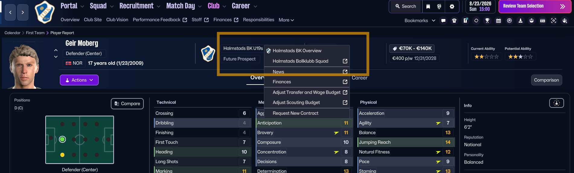 Player Page > Team Indicator doesn't click through to Youth Team/Roster ...