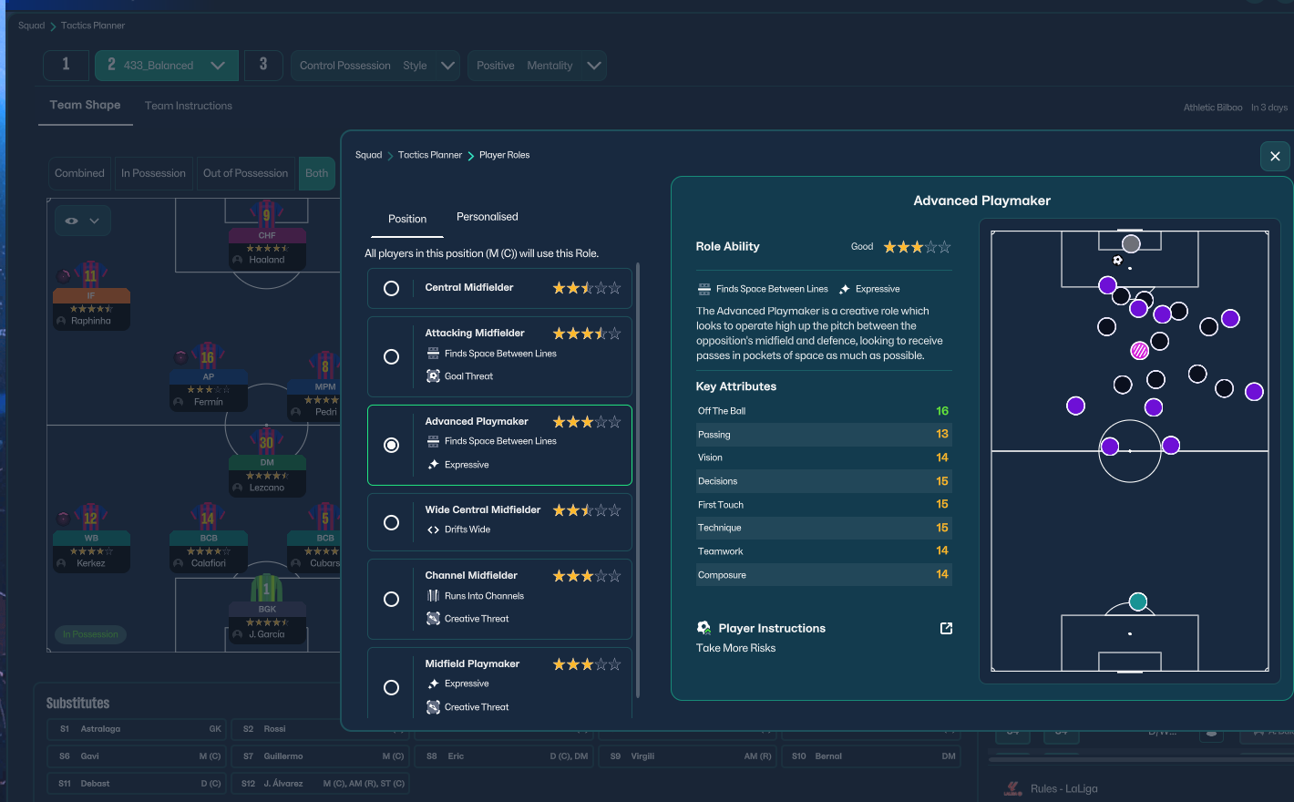 In tactics, heat map for "in possesion" part does not show the player ...