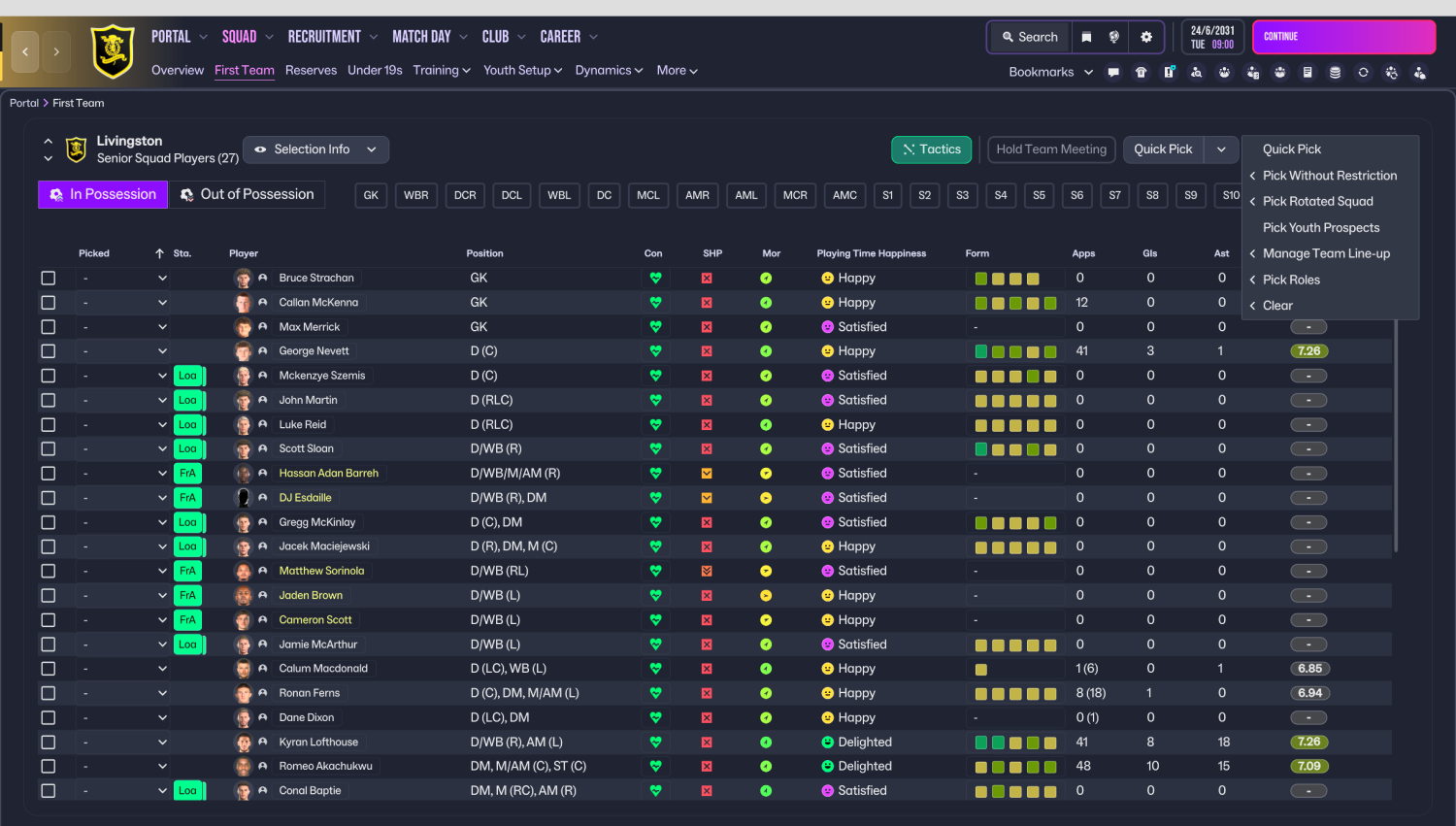 Quick Pick broken - Squad UI Issues - Sports Interactive Community