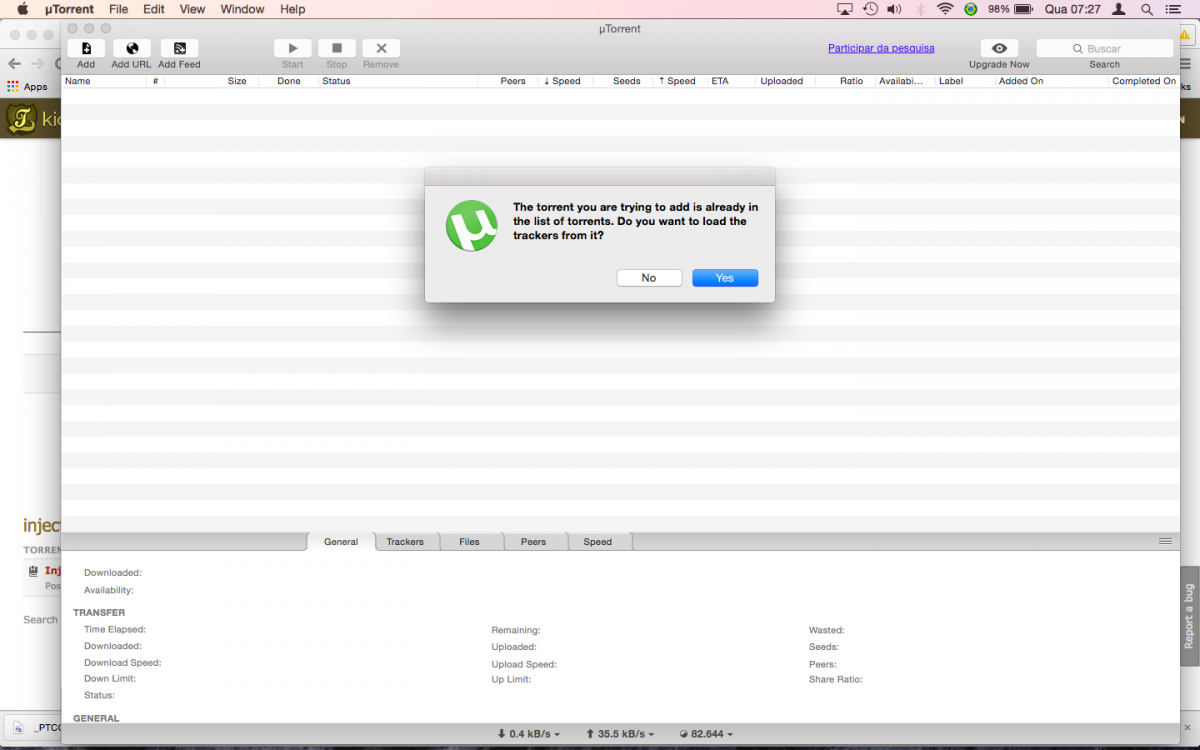 "The torrent you are trying to add is already in the list of torrents ...
