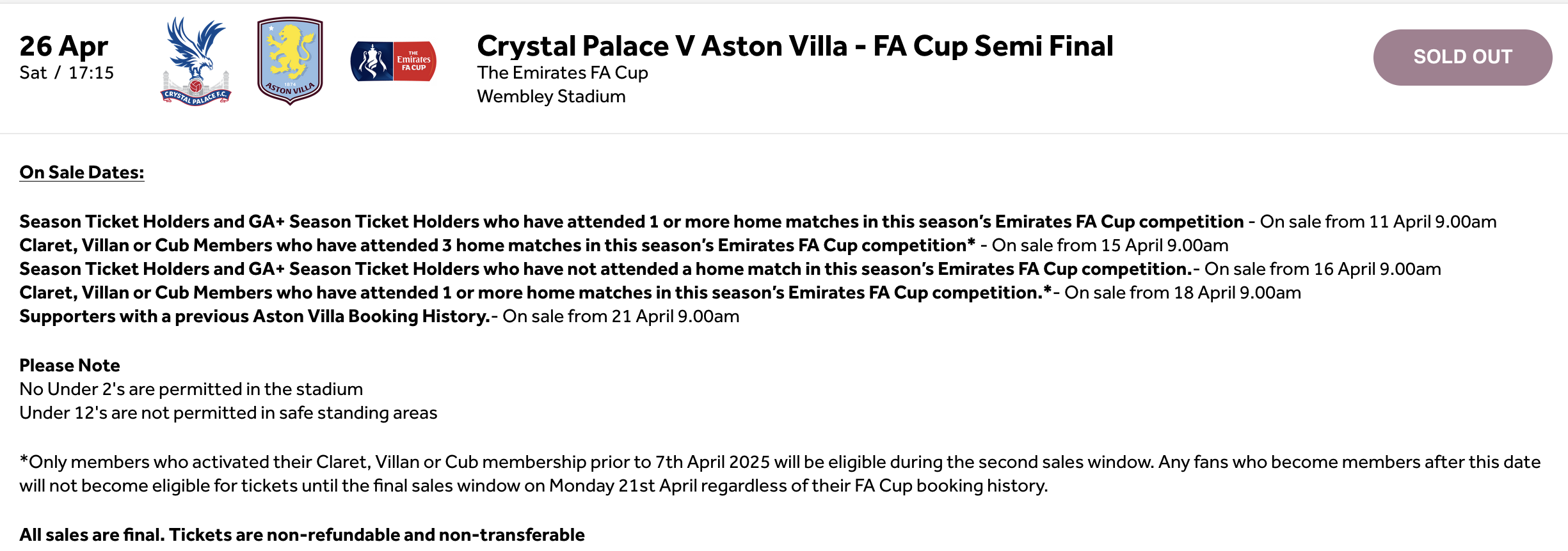 Tickets - Page 35 - FACSF: Crystal Palace a - VillaTalk
