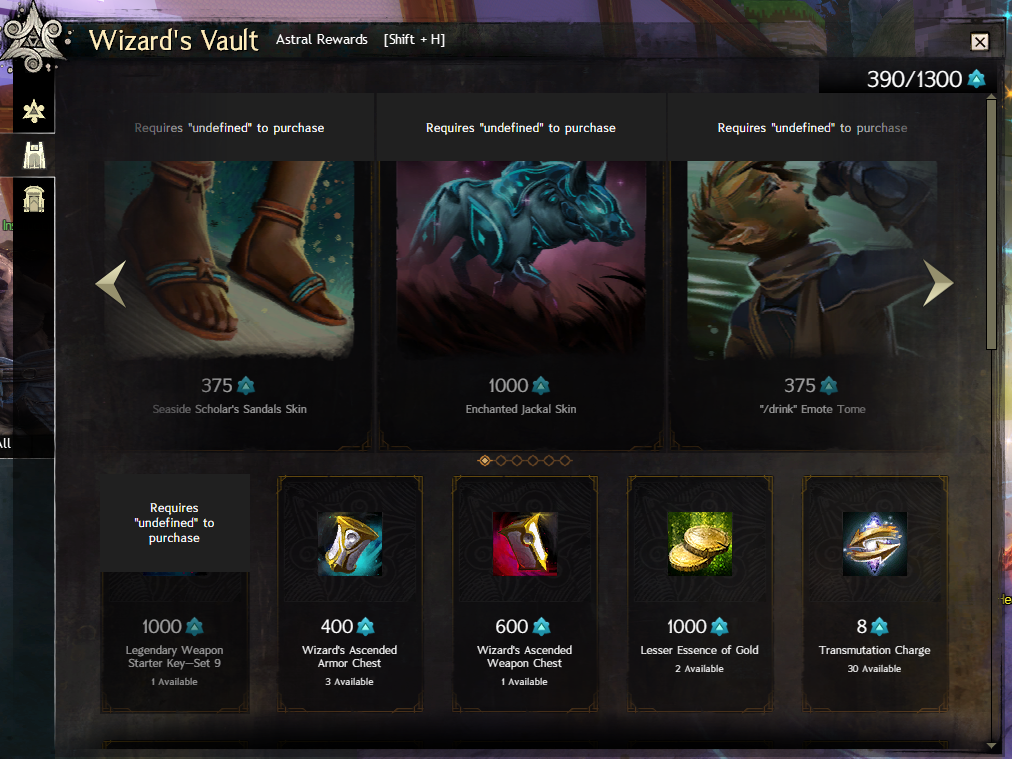 Wizard's Vault items Requires "undefined" to purchase - Bugs: Game ...