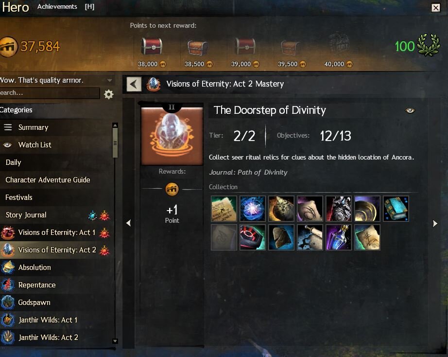 VoE - 8. Path of divinity - Collection impossible to complete - Bugs ...