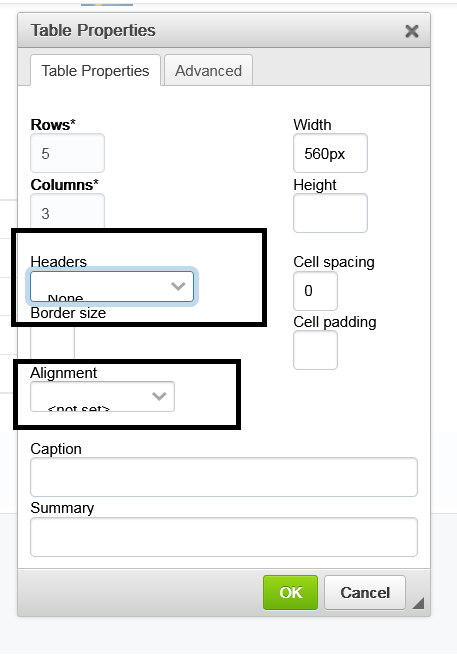 Table Properties Headers/Alignment not aligned - Technical Problems ...