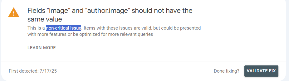 Fields "image" and "author.image" should not have the same value ...