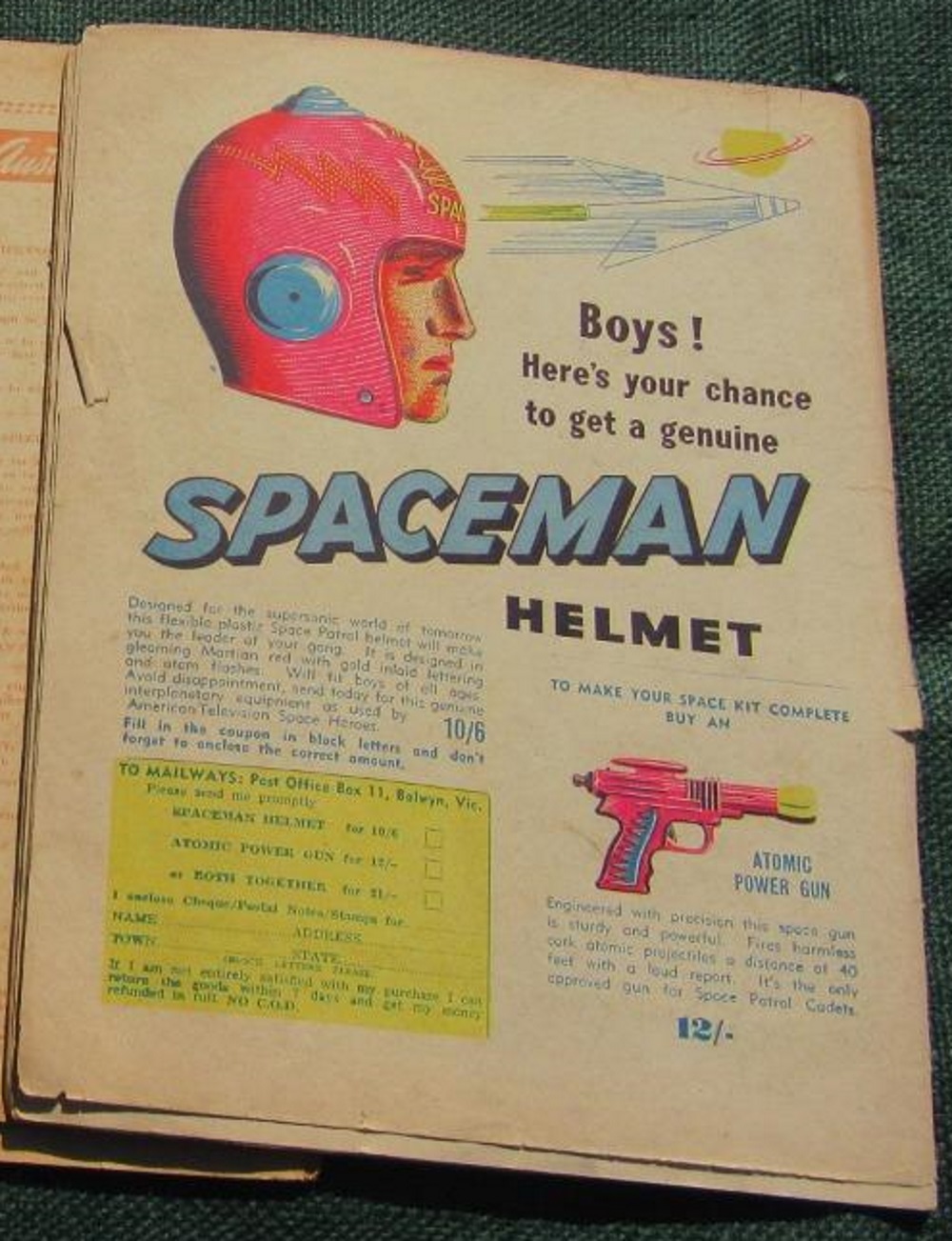 Advert for the Atomic Pow'r Pop gun and a space helmet - CATALOGS ...