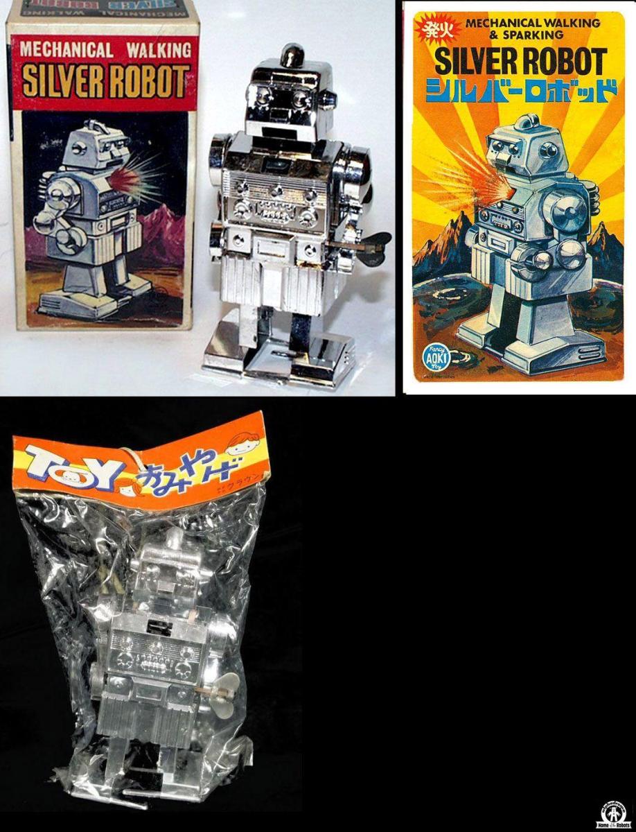 MECHANICAL WALKING SILVER ROBOT - AOKI - JAPAN - Toy Database ...