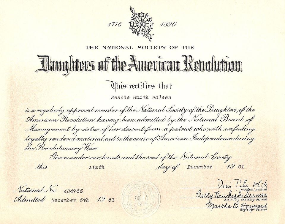 DAR certificate - Category 4: Any Subject - Gentleman's Military ...