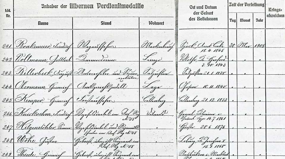 Award document for silver merit medal Lippe-Detmold - Germany: Imperial ...