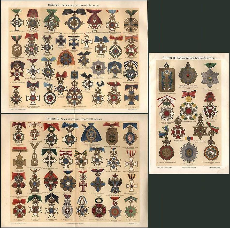 1897 Chromolithograph of 33 German State Orders - Germany: Imperial ...