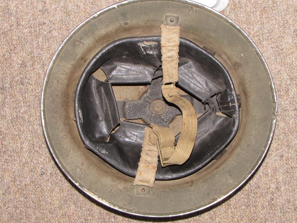Unusual MKII helmet with “Trench Art” writing in blue over top “ 15 ...