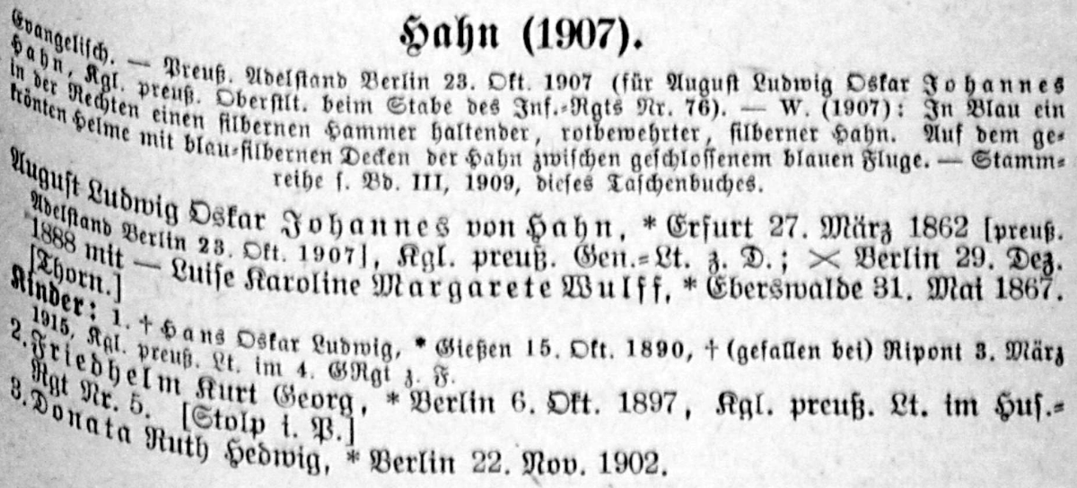 Generalleutnant z. D. Johannes von Hahn (1862--1945) - Germany ...