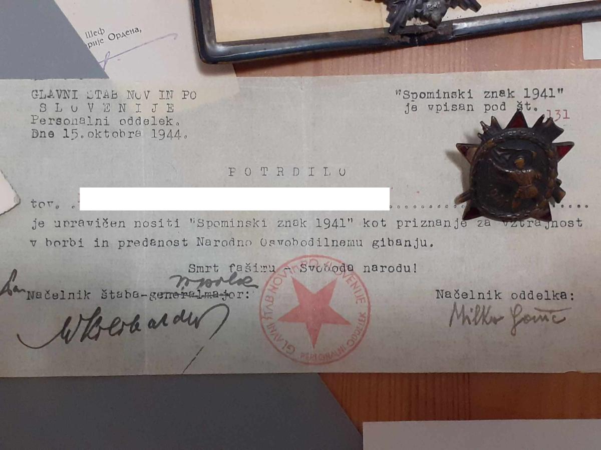 Yugoslavia Partisan remembrance 1941 awarding document - Southern ...