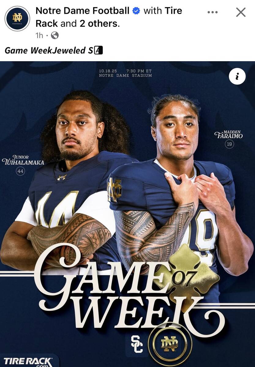 10/18/2025 - #13 Notre Dame vs #20 USC: NBC 7:30 PM EST - Notre Dame ...