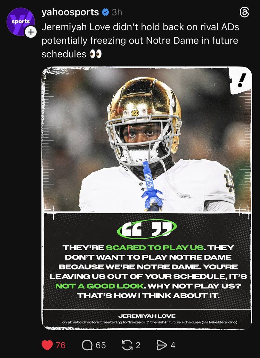 ADs threatening to freeze out ND per Yahoo Sports - Notre Dame - Domer ...