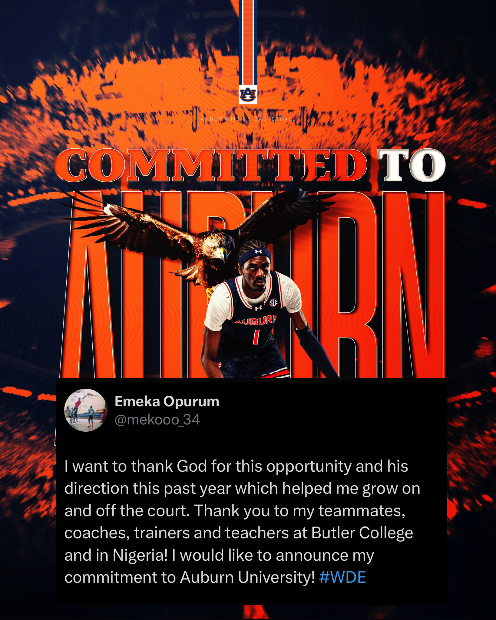 JUCO C Emeka Oporum Commits to AU!!! - AU Basketball Forum - AUFAMILY