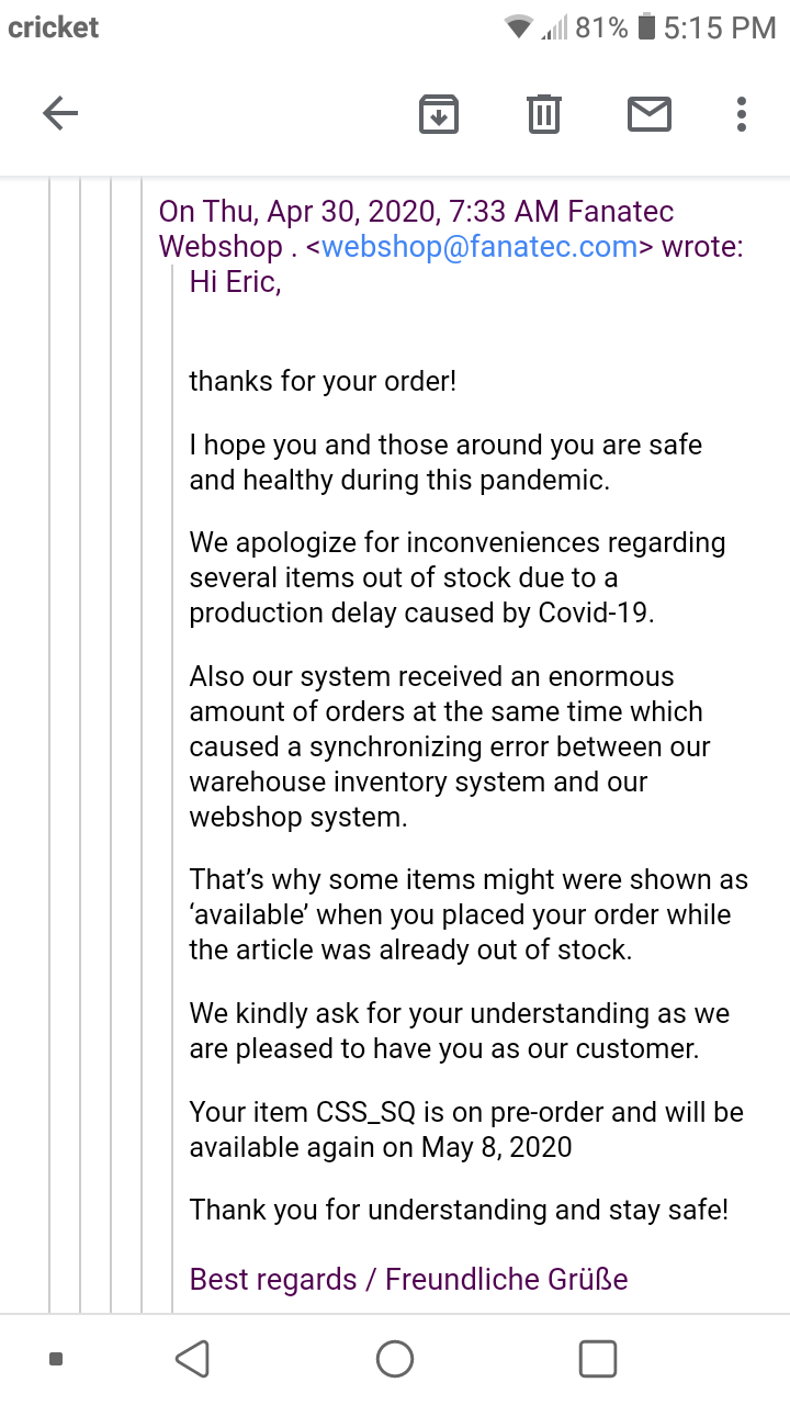 What is Fanatec doing with my Goods????? - General Discussion / News ...