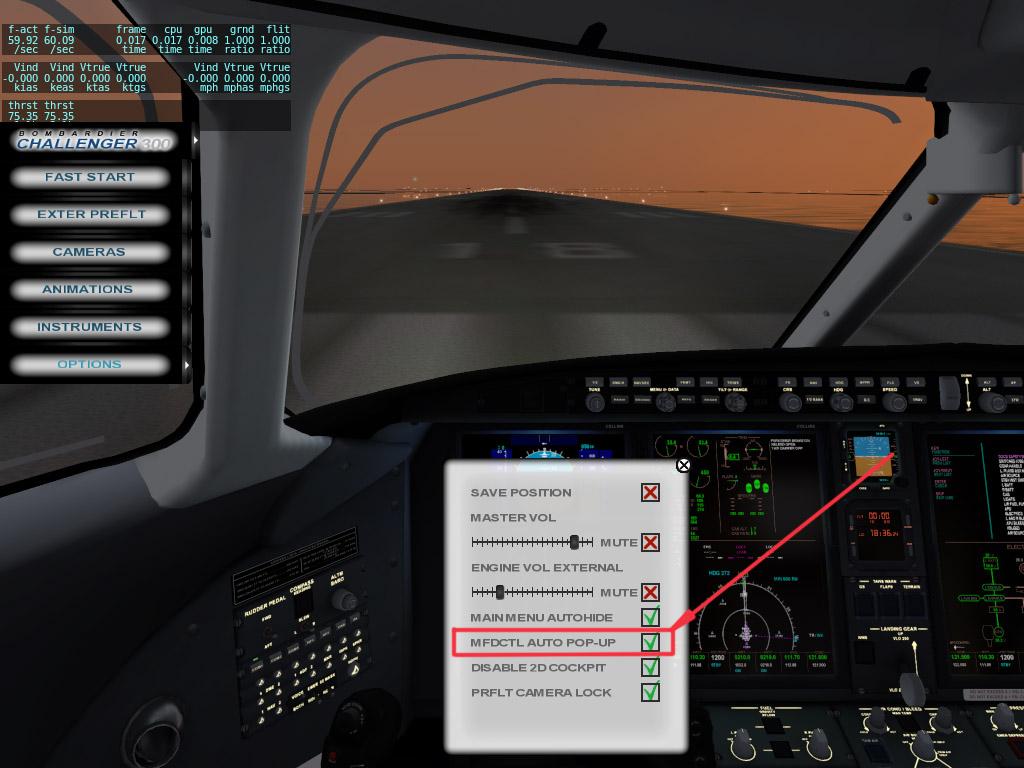 PFD zoom view (missing control panel) - Bombardier Challenger 300 - X ...