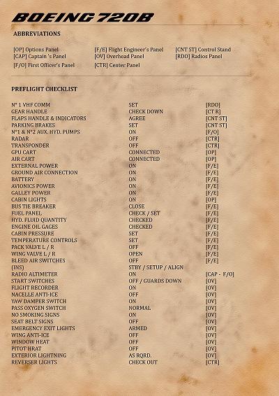 Boeing 720B Checklist (Shenshee's Boeing 720B) - Utilities - X-Plane ...