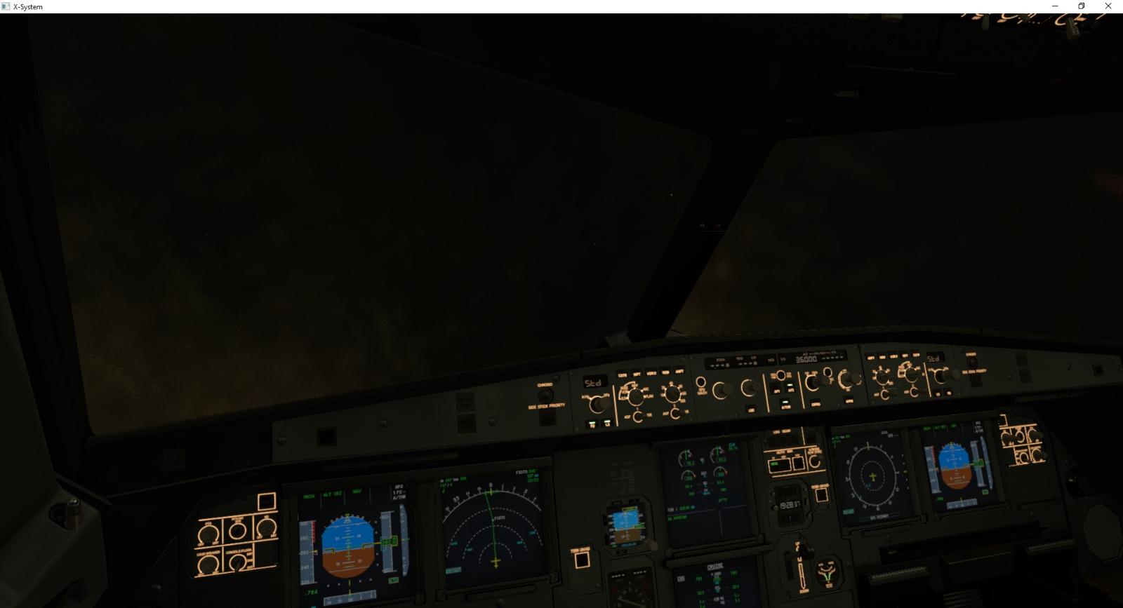 Strange cockpit window reflections at night, APU AVAIL bug, DECEL light ...