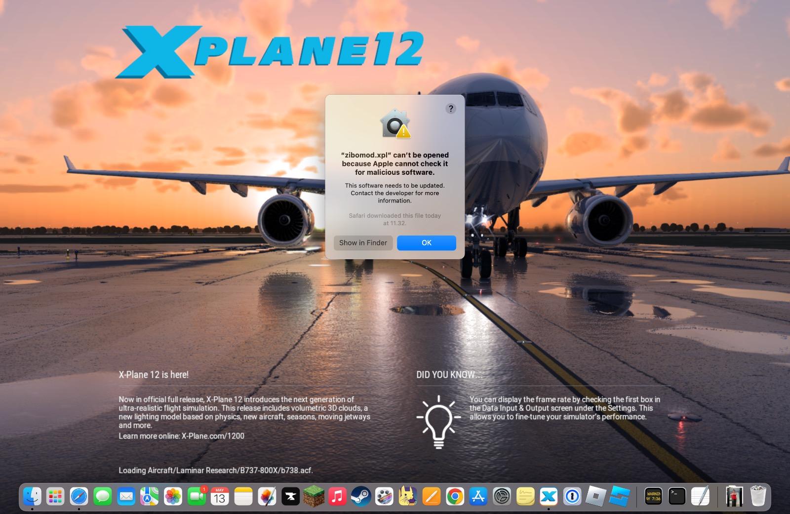 B737X ZIBO doesn't work on Mac for some reason? (check here for help ...
