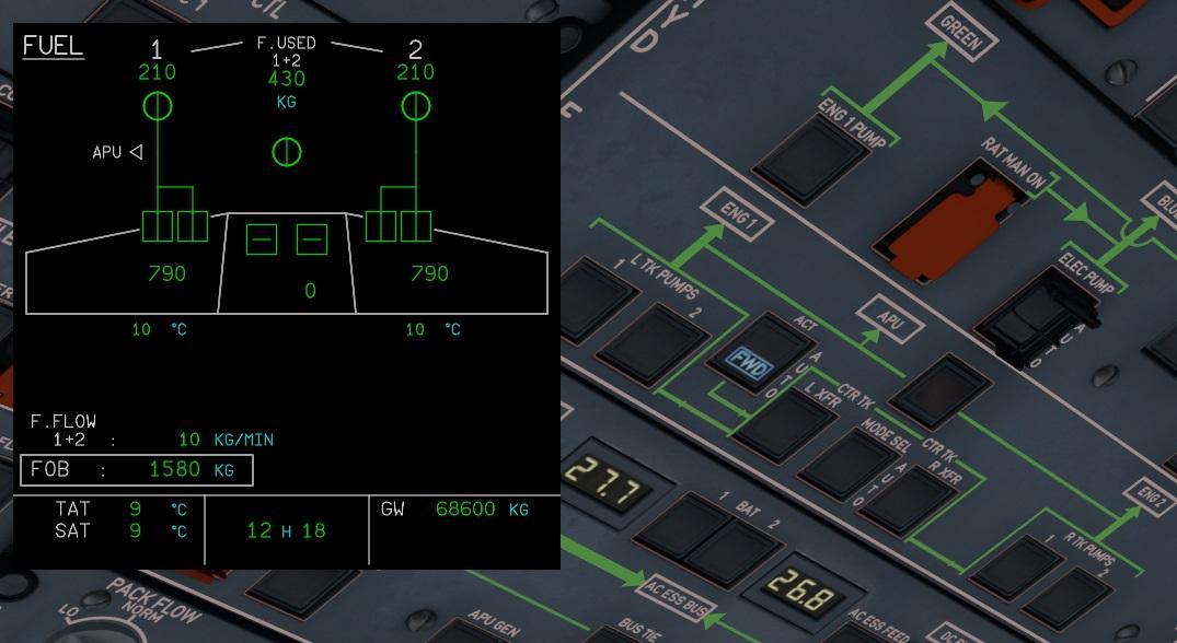 ACT push button on overhead panel (indicating FWD) although aircraft ...