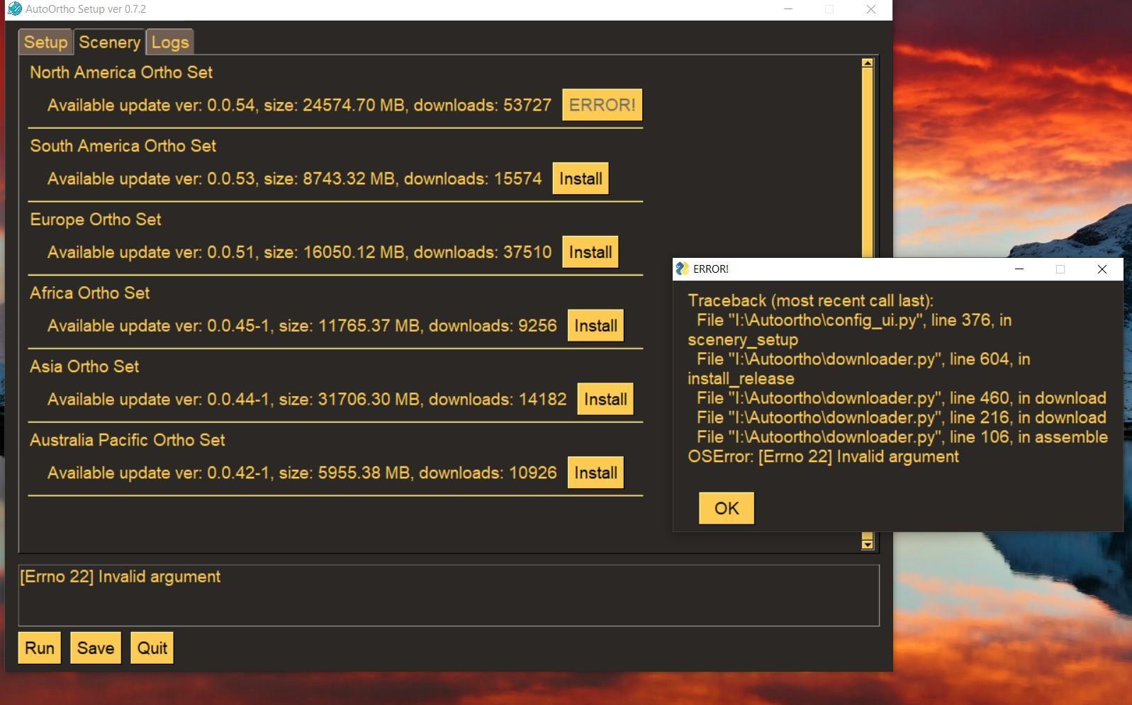 Autoortho 0.7.2 Download Error - AutoOrtho - streaming ortho imagery ...