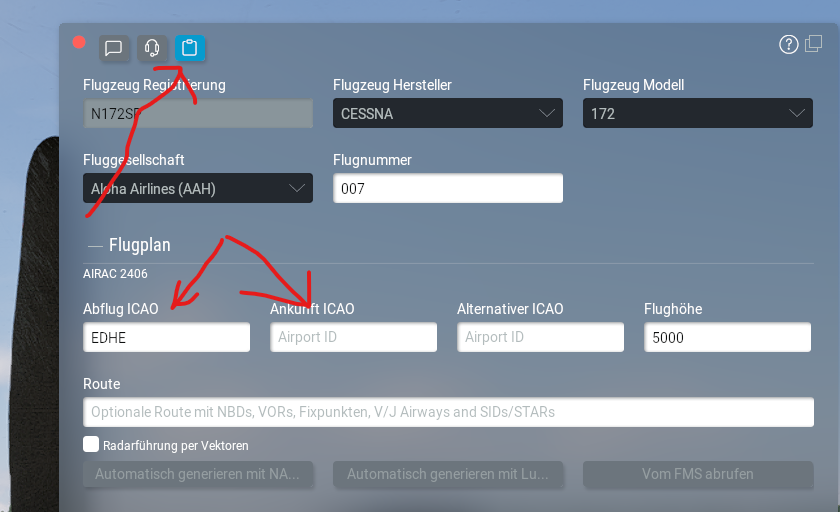 Setting a departure and arrival airport inside X-Plane 12 menus - Using ...