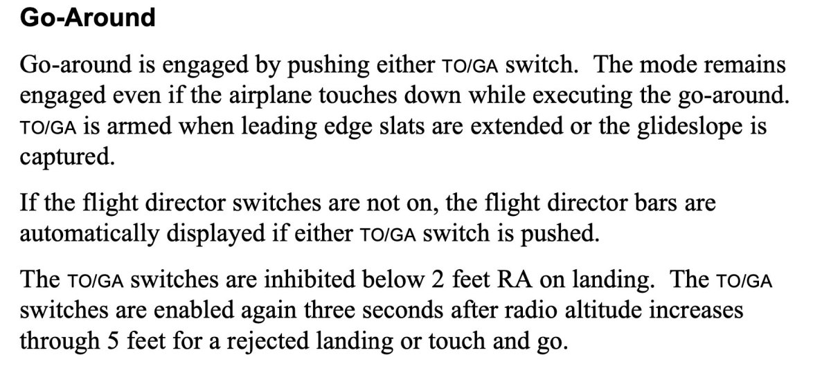Possible TOGA logic issue when going around at low altitude - FIXED - X ...