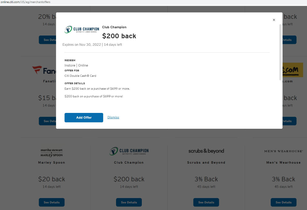 $200 back - Club Champion - Citi Double Cash Credit Card EXP: 11/30 ...