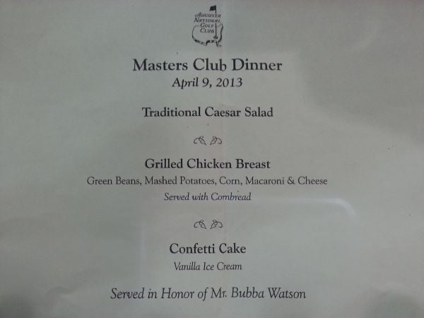 Scottie’s Masters Champion dinner menu - Tour Talk - GolfWRX