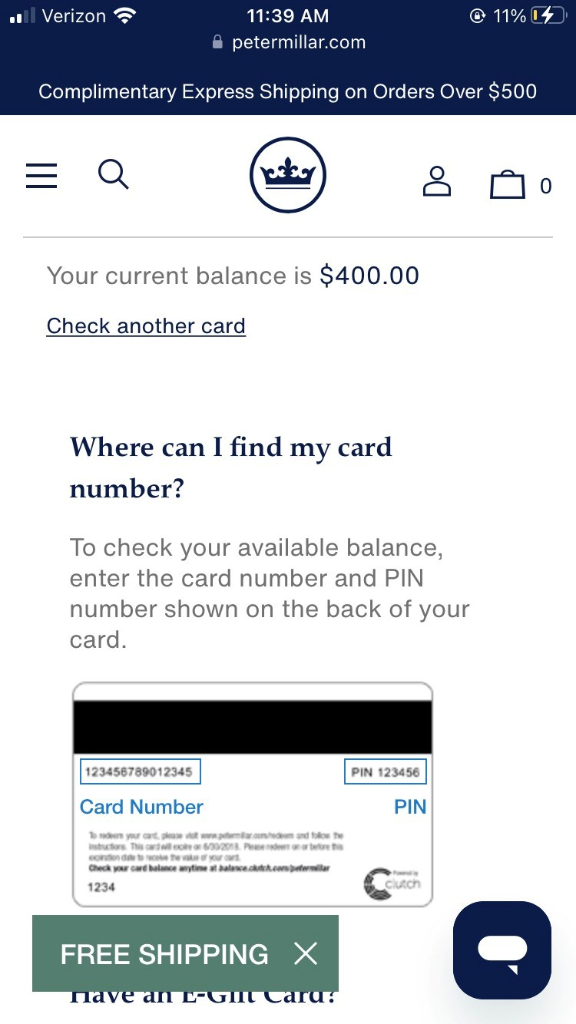 Peter Millar Gift Card Balance