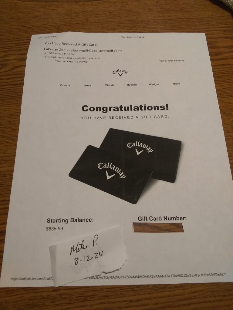 FS: Two Callaway gift cards - just in time to get those new Apex irons ...