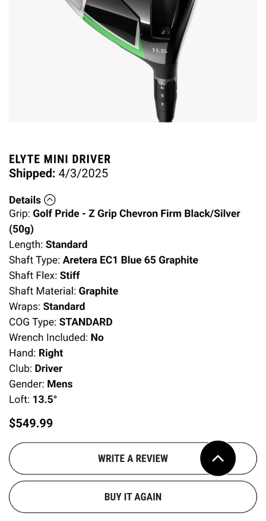 2025 Callaway Elyte Mini Driver - 13.5* - Aretera EC1 Blue 65/4 Shaft ...