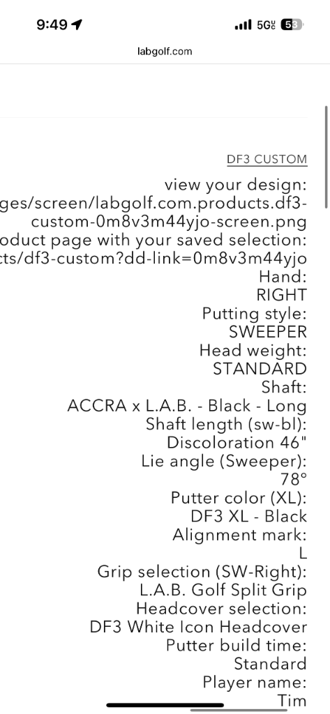 LAB DF3 Broomstick / Sweeper Putter 46”/78°, T Squared TS 1029 Center ...