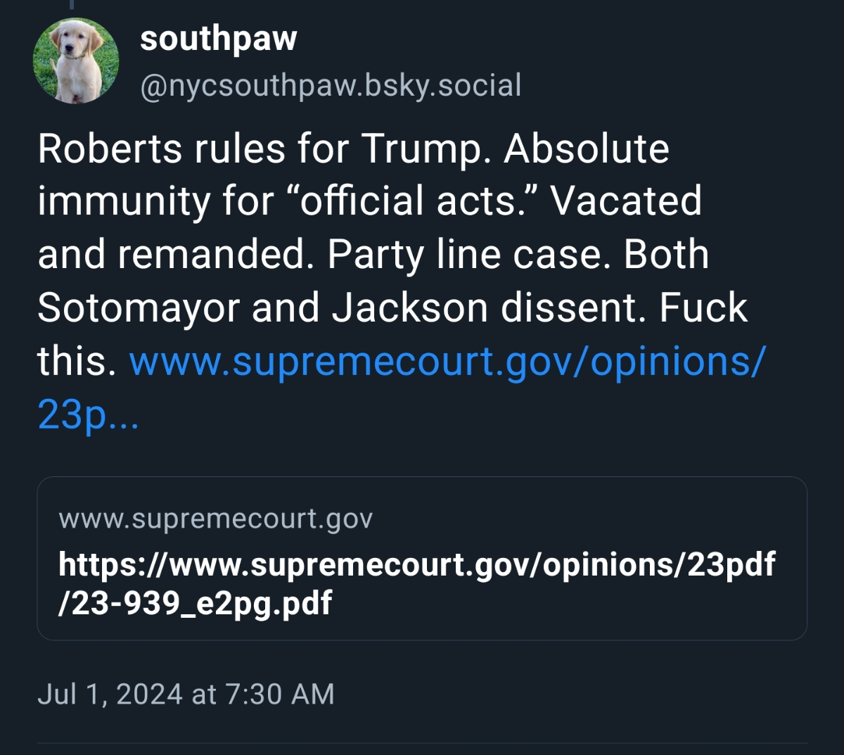 SCOTUS rules absolute presidential immunity for "official acts" - The ...