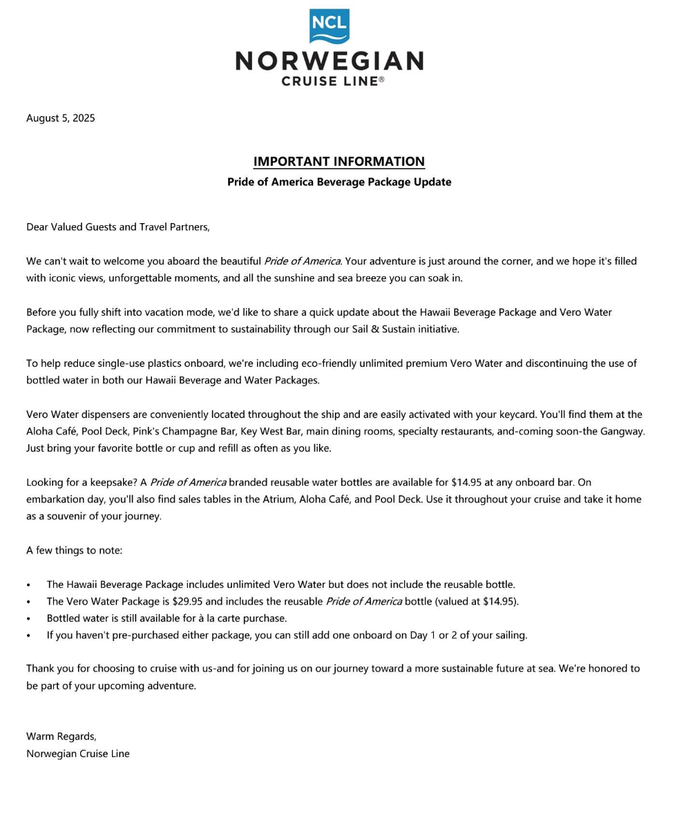 NCL Beverage Package Update - Norwegian Cruise Line - Cruise Boards