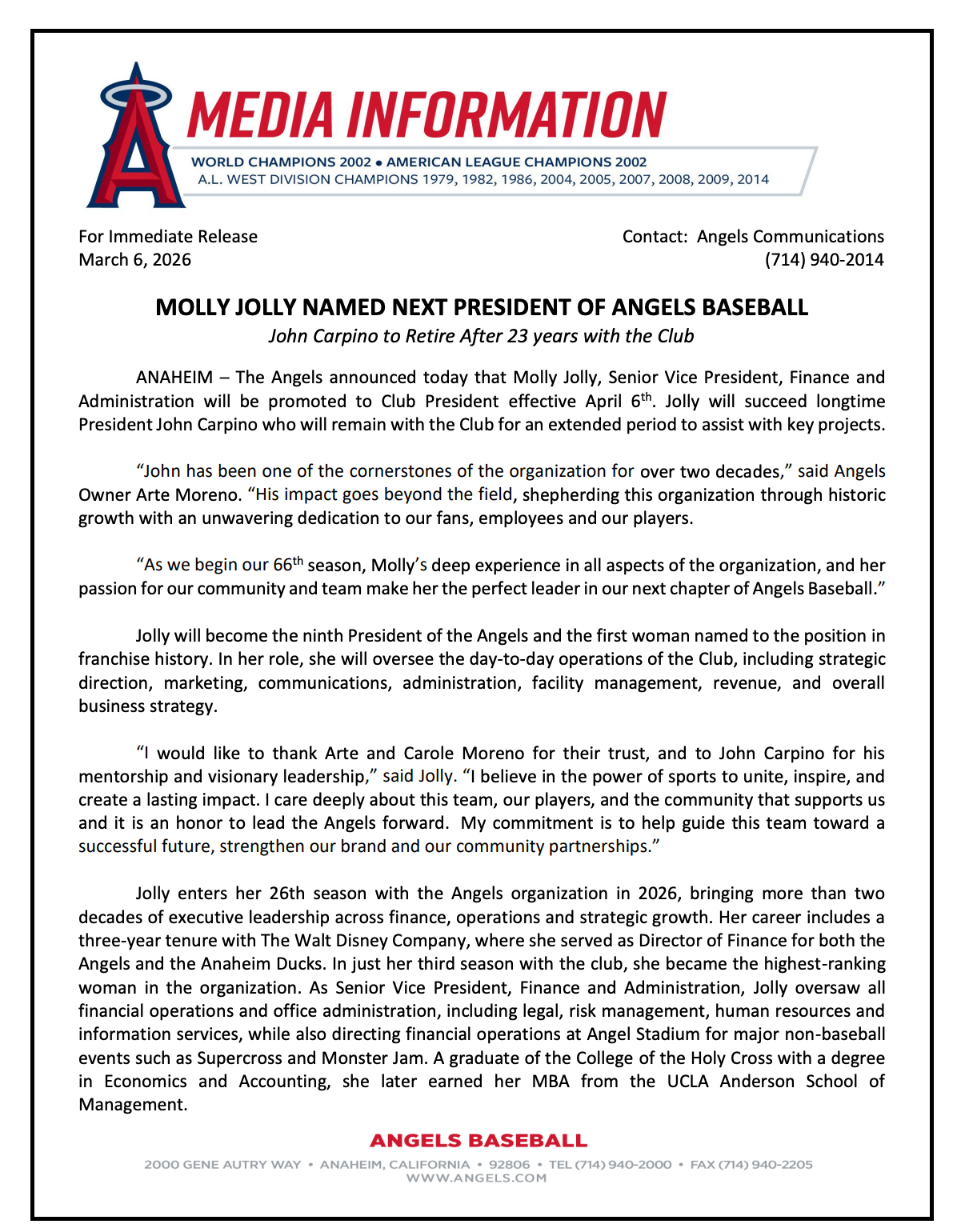 Women of Angels Baseball: Molly Jolly (Named NEW President of the ...