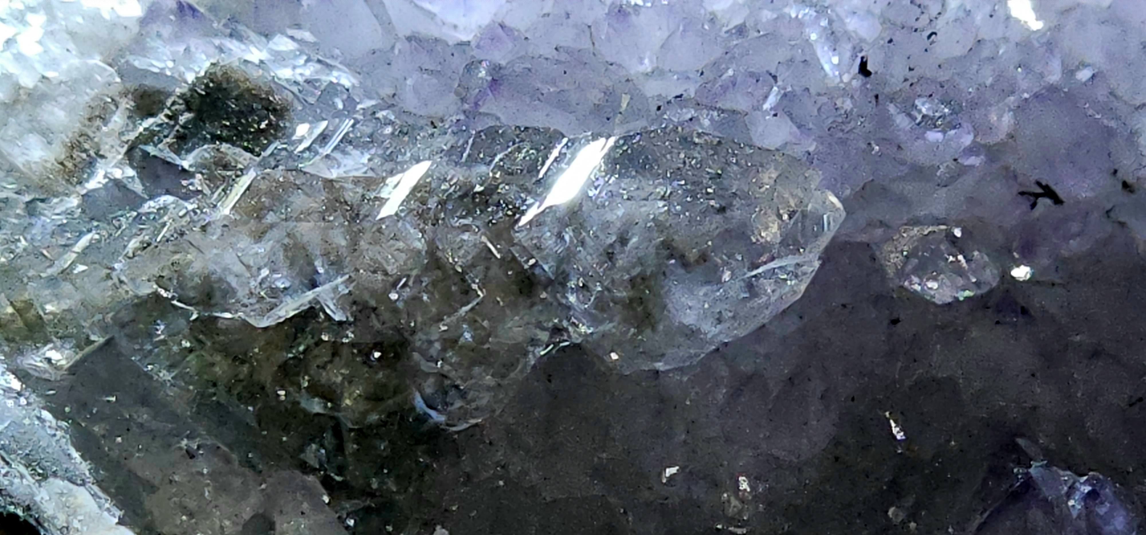 Tiny fish trapped inside amethyst geode formed of insects - Micro ...