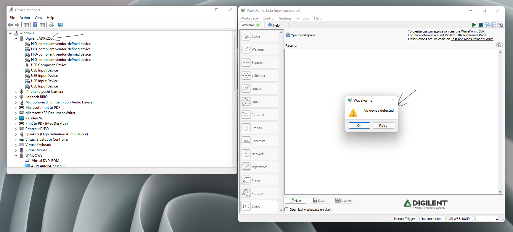 ADP5250 Waveforms support for Windows 11 (ARM) (running in Parallels on ...