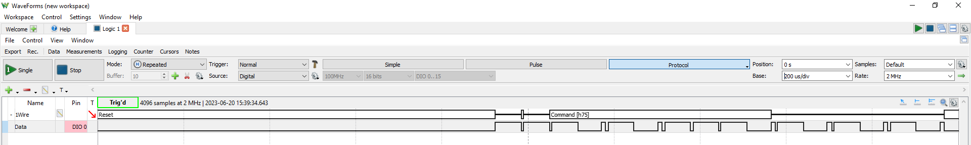 1Wire communication in the Logic Analyzer of WaveForms3 - Test and ...