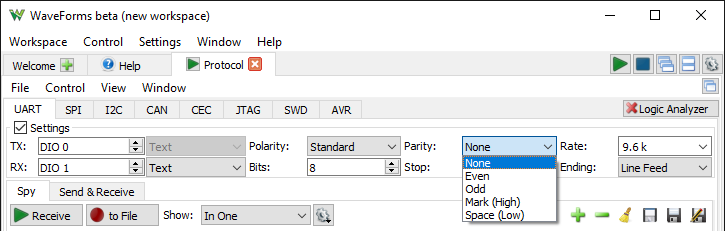 UART Parity Bit inverted - Waveforms SDK in LabView - Test and ...