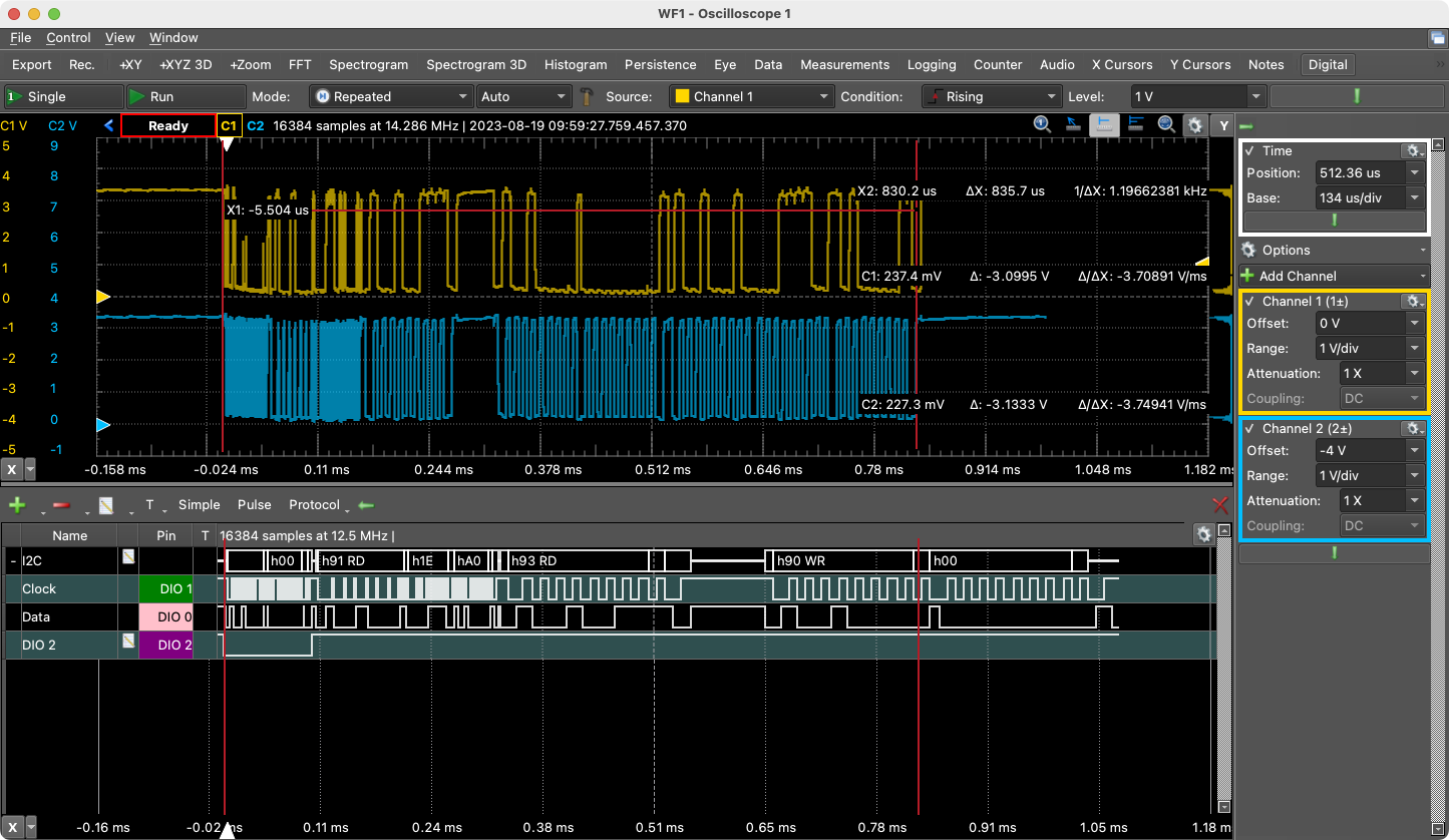 Analog Discovery 3 (WaveForms app): Analog and Digital signal timing ...