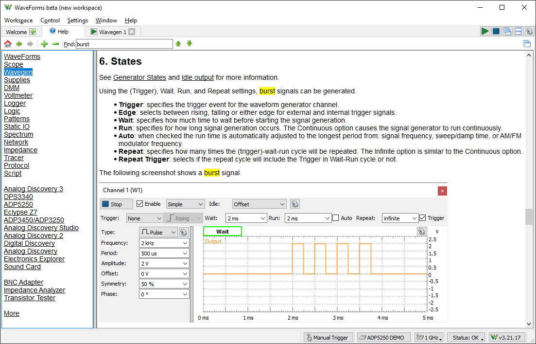 AD2/AD3 burst function - Test and Measurement - Digilent Forum