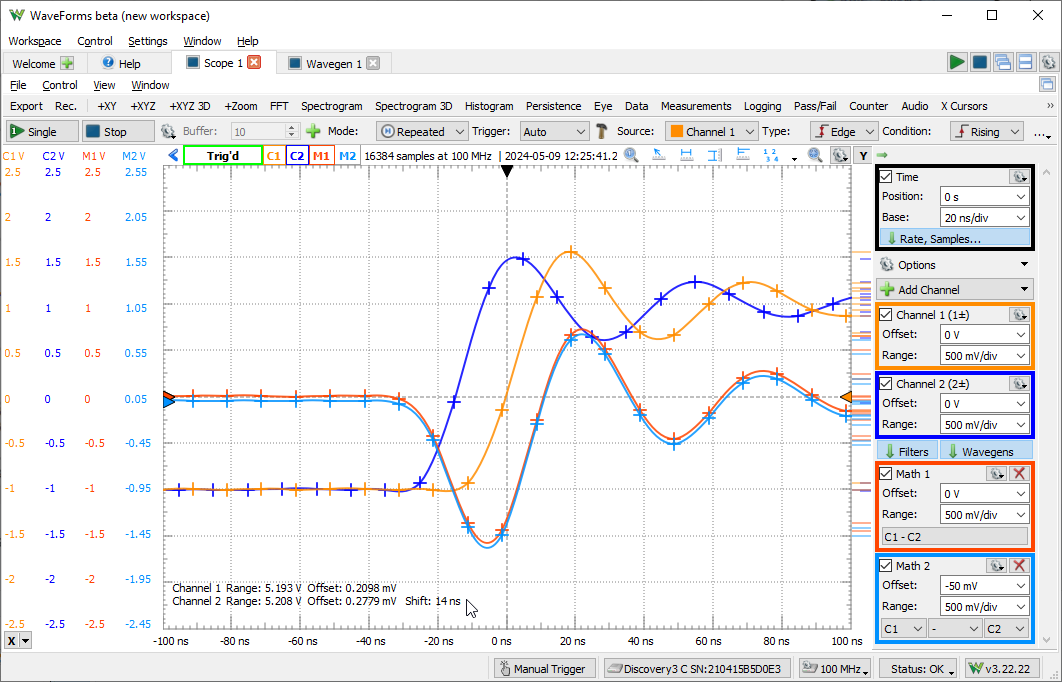 Unexpected math channel behavior when using deskew for scope channel ...