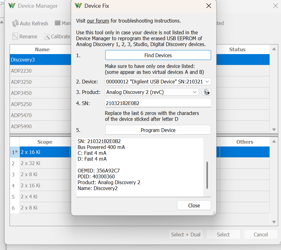 Waveforms doesn't recognize Ad2 - Test and Measurement - Digilent Forum