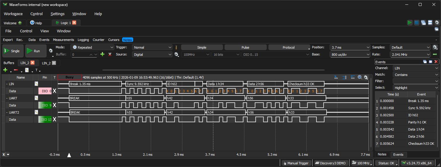 WaveForms Logic Analyzer, LIN decoder: wrong parity and checksum ...