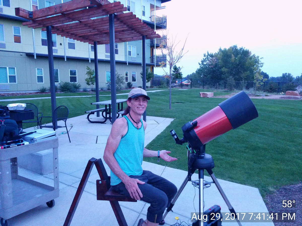 Denver observing chair, Celestron nexstar 8 SE, and me happy about it ...