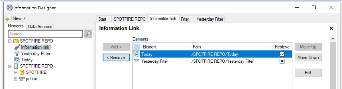 how to set a filter to an information link for yestarday - Spotfire ...